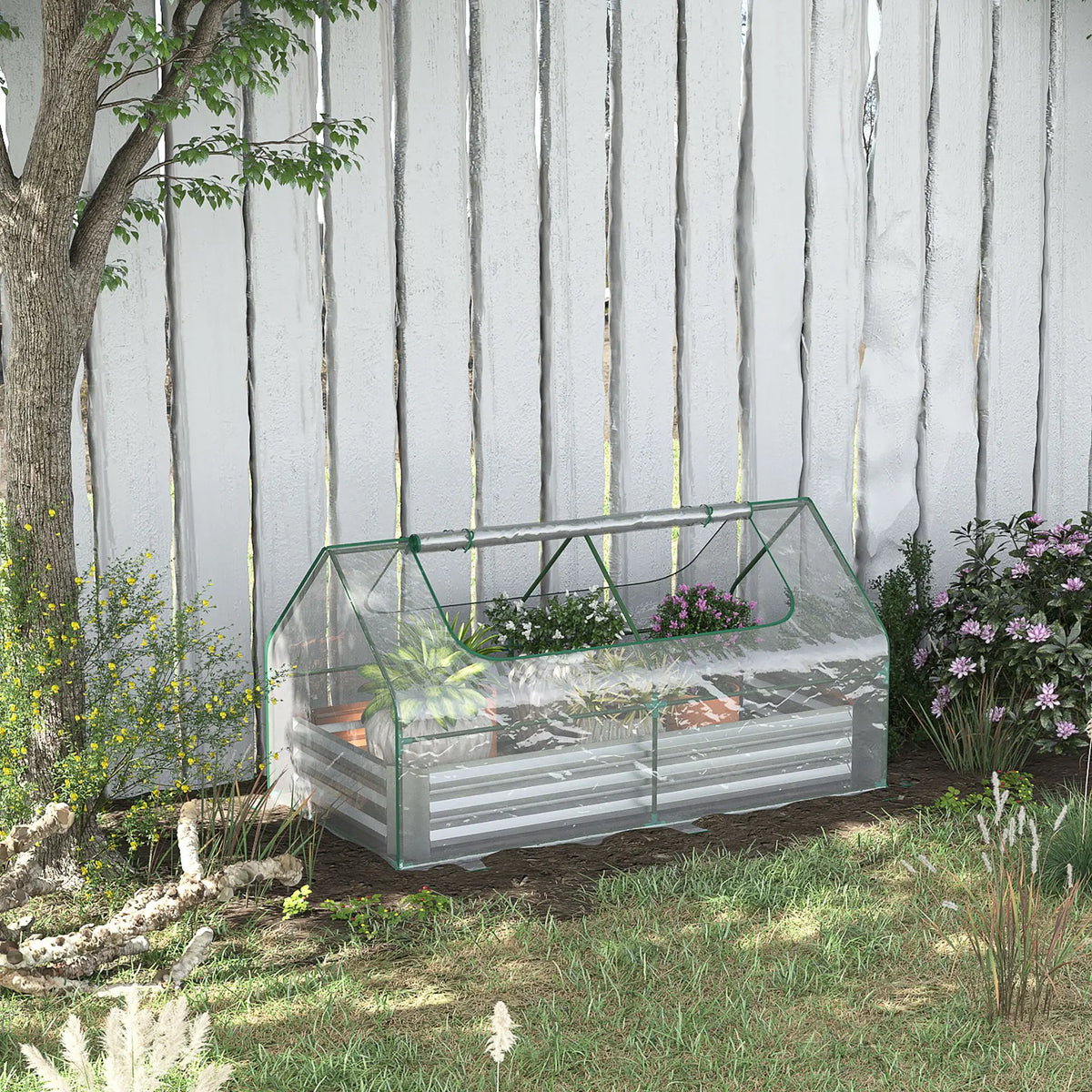 Steel Raised Garden Bed Planter Box Kit with Greenhouse, for Dual Use ...