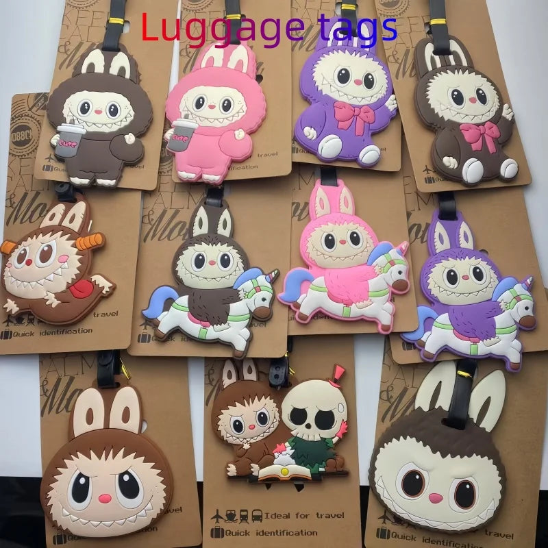 Anime PVC Labubu Travel Boarding pass Luggage Suitcase and bag Cute La ...